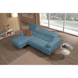 Egoitaliano Ecksofa &raquo;Soul, Design und Sitzkomfort auf hohem Niveau, tolle Details, L-Form&laquo; mit Recamiere, inkl. Kopfteilverstellung blau Luxus-Micofaser 