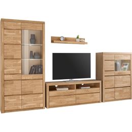 OTTO home Wohnwand &raquo;Silkeborg: 4-teilig, Breite: 320cm, Griffmulden, Fronten Massivholz&laquo; Set, 4 Stk. tlg. braun Holz teilmassiv Holzwerkstoff 