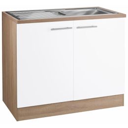Optifit Sp&uuml;lenschrank &raquo;Kalmar&laquo;, Breite 100 cm wei&szlig; Eiche-hell s&auml;gerau, B/H/T: 100cm x 85cm x 60cm, T&uuml;ren: 2 Stk.