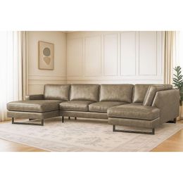 OTTO home Wohnlandschaft &raquo;Pinto, 350 cm, U-Form, XXL, mit Ottomanen&laquo; Cord, Chenille, Lederoptik, mit Keder, Metallf&uuml;&szlig;e, Wellenunterfederung grau Luxus