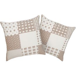 OTTO home Kissenbez&uuml;ge &raquo;Gretje&laquo; f&uuml;r Kinder, 50x50 cm, mit Rei&szlig;verschluss, Baumwollmischung, Patchwork beige Baumwolle, Obermaterial: 50% Baumwolle, 50