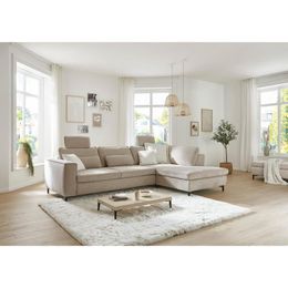 Die PlanBar Ecksofa &raquo;MP-IN24153, L-Form, Breite 289 cm&laquo; wahlweise mit Schlaffunktion und verstellbaren Kopfst&uuml;tzen beige 100% Polyester B/H/T: 289cm x