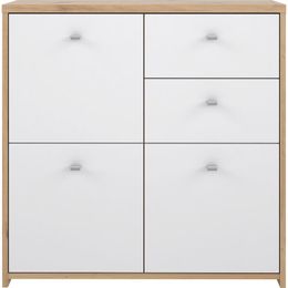 FORTE Kommode &raquo;CHEST&laquo; Breite ca. 77 cm wei&szlig; B/H/T: 77,2cm x 77,5cm x 29,6cm, T&uuml;ranschlag links,T&uuml;ranschlag rechts,2 Schubk&auml;sten, 2 Stk., Erle Fichte 