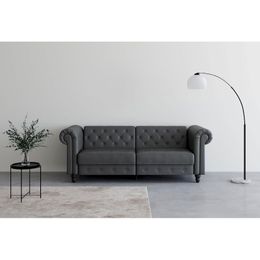 3-Sitzer &raquo;Felix, Schlafsofa 236 cm, (Liegefl&auml;che 108x190cm), R&uuml;ckenlehne&laquo; 3-fach verstellbar, Velours, Kunstleder, Luxus-Microfaser Vintage grau B/H/T