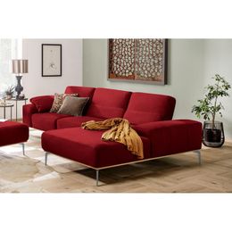 W.Schillig Ecksofa &raquo;run, Designsofa mit tollem Sitzkomfort, bequem, L-Form&laquo; mit elegantem Holzsockel, F&uuml;&szlig;e in Silber matt, Breite 319 cm rot Longlife 