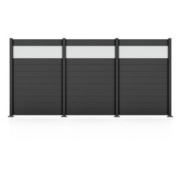 STAKET PRO Gartenzaun &raquo;Komplettzaun Paneel 150&laquo; LxH: 372,6x187 cm, 3 Elemente &aacute; 120 cm Breite + Fl&auml;chendruck 84 schwarz Aluminium, Glas H/L: 180cm x 