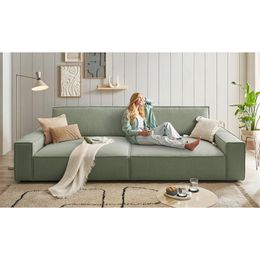 OTTO home Big-Sofa &raquo;SHERWOOD XXL Leinenoptik, Big-Sofa (316cm), extra tief (95 cm)&laquo; bequemer Sitzkomfort, Cord u. Leinenoptik, Kedernaht gr&uuml;n 100% 