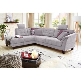 Home Affaire Ecksofa &raquo;Trondheim L-Form&laquo; mit Federkern und Knopfheftung im R&uuml;cken, F&uuml;&szlig;e Buche dunkel silber Struktur fein (100% Polyester);Flachgewebe 