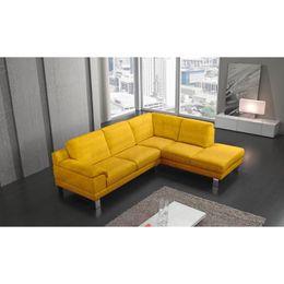 Egoitaliano Ecksofa &raquo;Shakira, Design und Sitzkomfort auf hohem Niveau, tolle Details&laquo; mit Ottomane, L-Form, elegante Metallf&uuml;&szlig;e gelb Luxus-Micofaser Lederoptik (