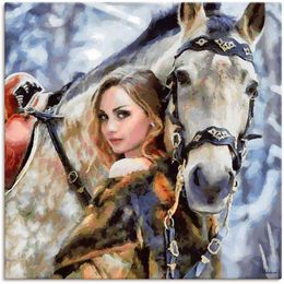 Artland Leinwandbild &raquo;M&auml;dchen mit wei&szlig;em Pferd&laquo; Portrait 1 Stk. tlg. auf Holzrahmen gespannt blau Leinwand B/H/T: 30cm x 30cm, Leinwandbild Portrait 