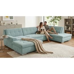 OTTO home Wohnlandschaft &raquo;Tornby 360 x 201 cm, mit Steppungen, modern & stabil&laquo; mit Schlaffunktion, U-Form, aus Pet Friendly Bezug beige 100% 