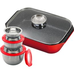King Br&auml;ter &raquo;6L&laquo; Set, 3 Sch&uuml;sseln mit Deckeln: &Oslash;17.5 &Oslash;14.5 &Oslash;12cm, 40x26cm Aluguss-Br&auml;ter, 8 Stk. tlg. Aluminiumguss silber Einheitsgr&ouml;&szlig;e