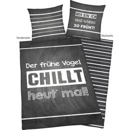 Herding's Young Collection Wendebettw&auml;sche &raquo;Spr&uuml;che&laquo; 2 Stk. mit lustigem Spruch grau Renforc&eacute;, Obermaterial: 100% Baumwolle B/L: 135cm x 200cm, 1 Stk., 1 Stk., Renforc&eacute;, B/L: 