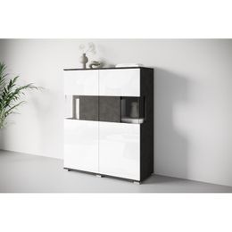 OTTO home Highboard &raquo;Kenia&laquo; 1 Stk. tlg. Modernes Highboard mit Glast&uuml;ren, Breite 100 cm schwarz-wei&szlig; B/H/T: 100cm x 120cm x 39,5cm, 2 Stk.