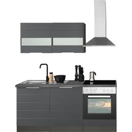 KOCHSTATION K&uuml;chenzeile &raquo;KS-Luhe&laquo; 180 cm breit, wahlweise mit oder ohne E-Ger&auml;ten, gefr&auml;ste MDF-Fronten grau B/H/T: 180cm x 60cm, ohne E-Ger&auml;te