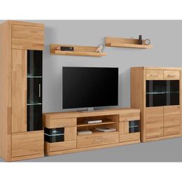 OTTO home Wohnwand &raquo;Ribe: 5teilig, Breite: 300cm,Fronten aus Massivholz,Korpus aus Melamin&laquo; 5 Stk. tlg. braun Holz teilmassiv B/H/T: 300cmcm x 180cmcm