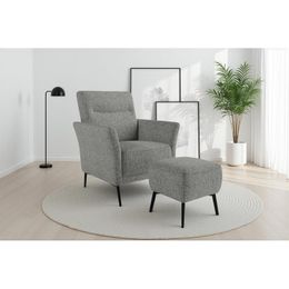 Sit & More sit&more Sessel &raquo;Talvi&laquo; 2 Stk. tlg. 2-teiliges Set- Sessel mit Hocker grau 100% POLYESTER Chenille, Sesselmit Hocker, B/H/T: 76cm x 95cm x 83cm