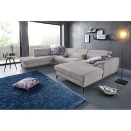 Sit & More sit&more Wohnlandschaft &raquo;Percy U-Form&laquo; 12 cm Fu&szlig;h&ouml;he, Sitztiefenverstellung, wahlweise in 2 Fu&szlig;farben grau B/H/T: 343cm x 77cm x 235cm, Feinstruktur, 