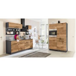 KOCHSTATION K&uuml;chenzeile &raquo;KS-Tulsa&laquo; ohne E-Ger&auml;te, Breite 330 cm, schwarze Metallgriffe, MDF Fronten braun B/H/T: 330cm x 60cm