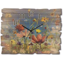Artland Wanduhr &raquo;Holzuhr Wildblumenwiese&laquo; wahlweise mit Quarz- oder Funkuhrwerk, lautlos ohne Tickger&auml;usche bunt B/H/T: 40cm x 30cm x 0,6cm, Quarzuhr