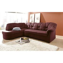 DOMO collection Ecksofa &raquo;Papenburg, zeitlose R&uuml;ckensteppung, elegante Armlehne, L-Form&laquo; mit Ottomane, wahlweise mit Bettfunktion rot Kunstleder 