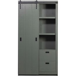 Woood Vitrine &raquo;Slide Barn FSC -Kiefernholz bands&auml;gerauh, H 230 x B 122 x T 37 cm&laquo; Metallschiene f&uuml;r Schiebet&uuml;r, lackierte Oberfl&auml;che, pfleigleicht 