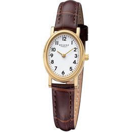 Regent Uhren Regent Damen Quarzuhr &raquo;F1306 - 3235.45.19&laquo; Armbanduhr, Damenuhr, Mineralglas, Lederarmband, oval, analog braun Einheitsgr&ouml;&szlig;e