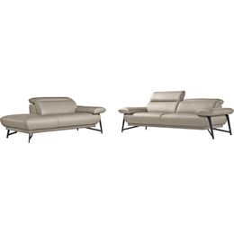 Egoitaliano Sofa &raquo;Anais, Design mit hohem Sitzkomfort, Fu&szlig;farbe schattengrau&laquo; Set, Kopfteil verstellbar, Leder CAREZZA, grau grau Leder CAREZZA, Ottomane Armlehne