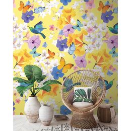 Livingwalls living walls Fototapete gemustert matt neutral glatt Floral, Blumen Tapeten Wohnzimmer Schlafzimmer K&uuml;che modern Design bunt Vinyl, Vlies B/L: 1,59m x