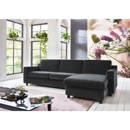 ATLANTIC HOME COLLECTION Ecksofa &raquo;Luka L-Form&laquo; pflegeleichter Samtvelours grau Samtvelours (100% Polyester) B/H/T: 270cm x 80cm x 151cm, Samtvelours, 