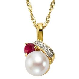 Firetti Damen Kettenanh&auml;nger &raquo;Schmuck Geschenk Gold 333 Halsschmuck Anh&auml;nger Perle Rubin&laquo; mit Rubinen - mit S&uuml;&szlig;wasserzuchtperlen - mit Diamanten rot 