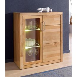 OTTO home Vitrine &raquo;LOGO75, Einlegeboden verstellbar,1Glast&uuml;r,1Holzt&uuml;r,Wohnzimmer,Stauraum&laquo; B/T/H:90/40/100cm,Front massivholz,6 F&auml;cher,Griffe 