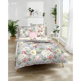 Kaeppel Wendebettw&auml;sche &raquo;Flirtation&laquo; 2 Stk. Mit Blumen grau Mako-Satin, Obermaterial: 100% Baumwolle B/L: 135cm x 200cm, 1 Stk., 1 Stk., Mako-Satin, B/L: 80cm