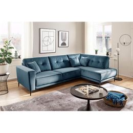 Trends by HG Polsterecke &raquo;Barcelona L-Form&laquo; mit Metallfuss, frei im Raum stellbar blau B/H/T: 273cm x 86cm x 165cm, Microvelours, Ottomane rechts