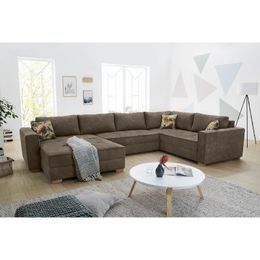 Jockenh&ouml;fer Wohnlandschaft &raquo;Brixen U-Form, B: 379 cm&laquo; mit Schlaffunktion, Bettkasten & Zierkissen braun Microfaser (92% Polyester, 8% Nylon);Zierkissen (100% 