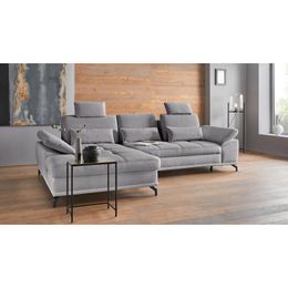 OTTO home Ecksofa &raquo;Costello L-Form, B: 301cm, Sitztiefen & Armteilverstellung, Federkern&laquo; 3 Nierenkissen, mit Schlaffunktion & Bettkasten grau 100% 