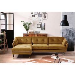 Trends by HG Ecksofa &raquo;Japan L-Form&laquo; mit Fu&szlig; in Holz-Metallkombination, Recamiere rechts oder links gelb B/H/T: 270cm x 84cm x 155cm, Microvelours, 