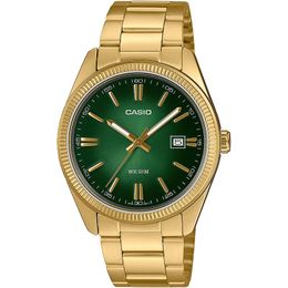 Casio Timeless Collection Herren CASIO TIMELESS COLLECTION Quarzuhr Armbanduhr, Damenuhr, Herrenuhr, Edelstahlarmband, Neo-Display, Tag gold 