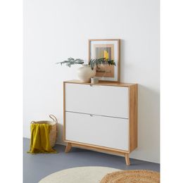 OTTO home Schuhschrank &raquo;Pandrup&laquo; mit 2 Klappen, ca. 8 Paar Schuhe pro Klappe, H&ouml;he 90 cm wei&szlig; MDF Wotan Eiche, B/H/T: 89cm x 90cm x 24cm