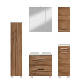 Welltime Badm&ouml;bel-Set &raquo;"Trento", Badezimmer-Set, H&auml;ngeschrank, Unterschrank, Midischrank&laquo; 5 Stk. tlg. wei&szlig; Holzwerkstoff, MDF B/H/T: 120cmcm x 200cmcm