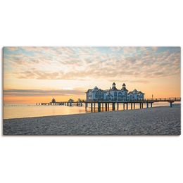 Artland Leinwandbild &raquo;Seebr&uuml;cke Sellin bei Sonnenaufgang&laquo; Strand 1 Stk. tlg. auf Holzrahmen gespannt gelb Leinwand B/H/T: 100cm x 50cm, Leinwandbild Strand, 1