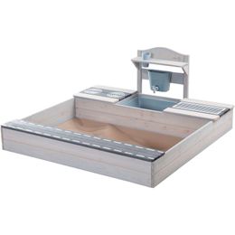 Roba Sandkasten &raquo;117 x 118 x 54 cm, mit Matschk&uuml;che, grau&laquo; Kunststoff, Massivholz B/H/T: 117cm x 54cm x 18cm