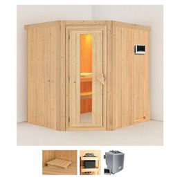 Karibu Sauna &raquo;Siirin&laquo; Set, Ofen 9 kW Bio externe Strg easy beige Bio-Kombiofen, externe Steuerung, 9 kW