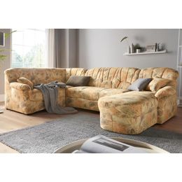 DOMO collection Wohnlandschaft &raquo;Bahia mit viel Platz, zeitloses Design, U-Form&laquo; wahlweise mit Bettfunktion beige Luxus-Microfaser (100% Polyester), 