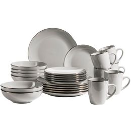 M&auml;ser M&Auml;SER Kombiservice &raquo;Geschirr-Set, Service Metallic Rim&laquo; messingfarben schimernden Umrandung, 24 Teile, f&uuml;r 6 Personen grau Steinzeug 24 Stk.