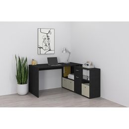 FMD Eckschreibtisch &raquo;Lexo&laquo; Schreibtisch/Sideboard viel Stauraum, beidseitig montierb., 136/205 cm schwarz B/H/T: 136cm x 74cm x 66,5cm