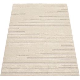 Paco Home Hochflor-Teppich &raquo;Genua 742&laquo; rechteckig 34 mm H&ouml;he Uni-Farben, Hoch-Tief Effekt, gestreift, modernes Design, Flor beige Polypropylen B : 120cm 1 Stk.,