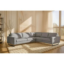 OTTO home Ecksofa &raquo;Pinto, XXL, 250/290 cm, langer Schenkel, Ottomane&laquo; Cord, Chenille, Lederoptik, mit Keder, Metallf&uuml;&szlig;e, Wellenunterfederung grau 100%
