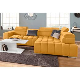 exxpo - sofa fashion Ecksofa &raquo;Elias, aktuelle Kreuzsteppung im Sitz, bequem, Breite 307cm, L-Form&laquo; mit Kopf- bzw. R&uuml;ckenverstellung, wahlweise mit 