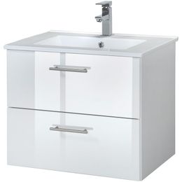 Welltime Waschtisch &raquo;Trento in verschiedenen Ausf&uuml;hrungen inkl. Waschbecken&laquo; Badm&ouml;bel in Breite 60 cm, Badschrank Waschplatz mit 2 Schubladen wei&szlig; 